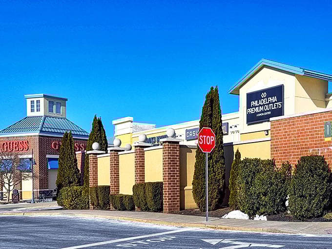The entrance to Philadelphia Premium Outlets promises a day of wallet-friendly finds just a short drive from the City of Brotherly Love.