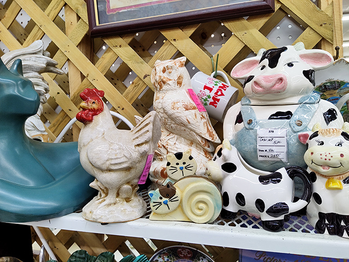 Farmhouse kitsch meets country charm in this menagerie of ceramic critters. That cow creamer is judging your coffee habits.