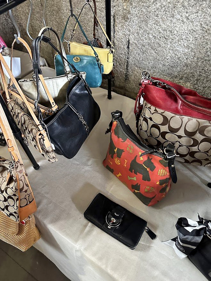 Designer handbags without designer prices. That red dog-patterned purse is practically begging to hold your wallet while you shop more.