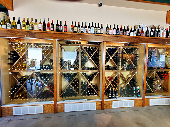 Wine storage that doubles as wall art. This impressive collection makes your kitchen wine rack look like it needs to step up its game.