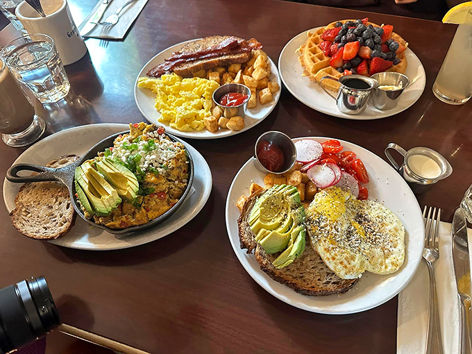 Breakfast spread that turns the table into an edible art gallery, where every plate competes for the title of "most likely to be photographed."