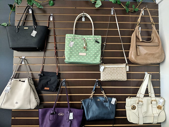 Designer handbags displayed like museum pieces. Coach, Michael Kors, and Kate Spade having their second debut, looking barely touched by their first owners.