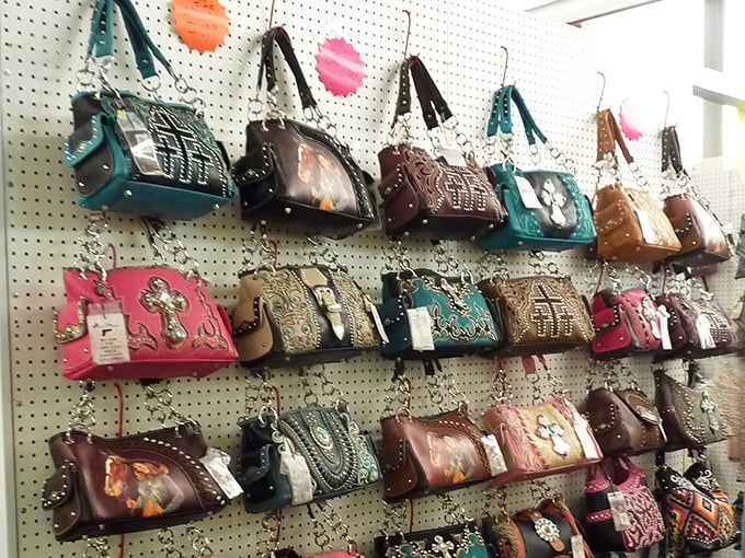 Handbag heaven or purse purgatory? Either way, these colorful carryalls wait patiently for someone who understands their true potential as arm candy.
