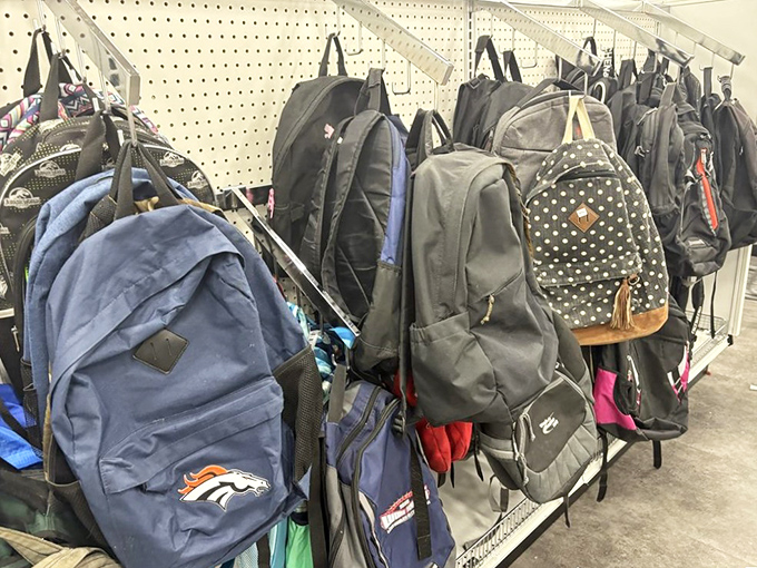 Backpack bonanza! From Denver Broncos fan gear to polka dots, your next adventure companion is waiting on these hooks.