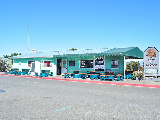 The Bandon Bait Shop's turquoise charm isn't just for fishermen—it's where locals gather to exchange tall tales and visitors pretend they know what a leader line is.