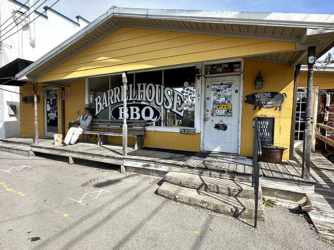Barrel House BBQ's sunny yellow exterior promises what every BBQ joint should: food worth sitting on a porch for, regardless of the weather.