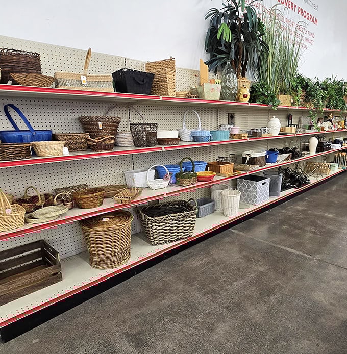 Wicker baskets galore &ndash; because apparently everyone in Oregon once owned seventeen different storage solutions.