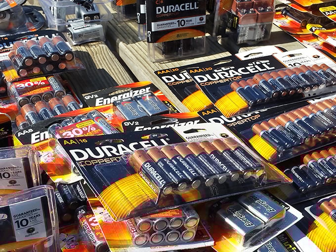 Battery heaven! Like a convenience store exploded and only the good stuff remained. Power for everything from flashlights to childhood memories.