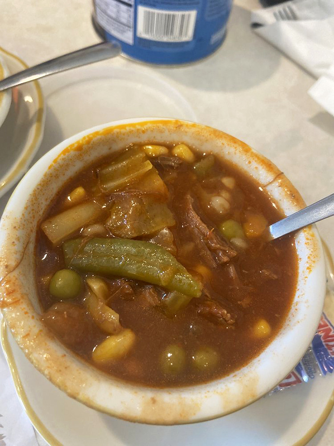 A bowl of beef vegetable soup that could cure whatever ails you, including Monday mornings.