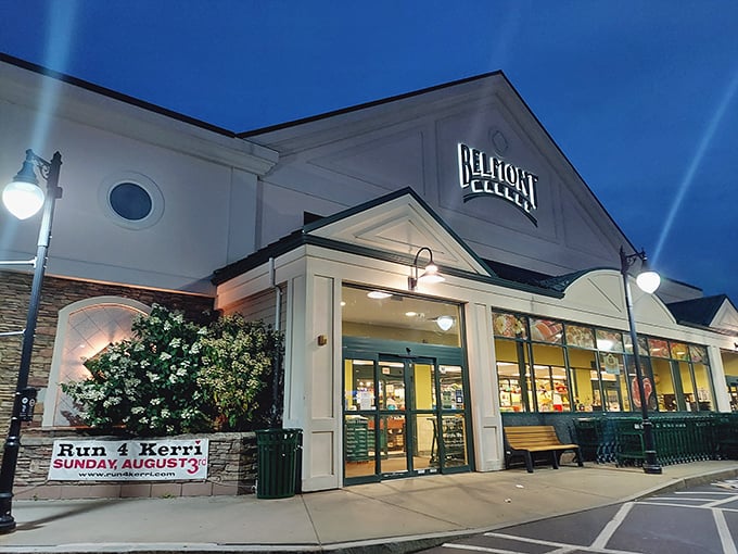 Belmont Market stands ready to serve the community, lit up like a beacon for anyone seeking quality provisions. 