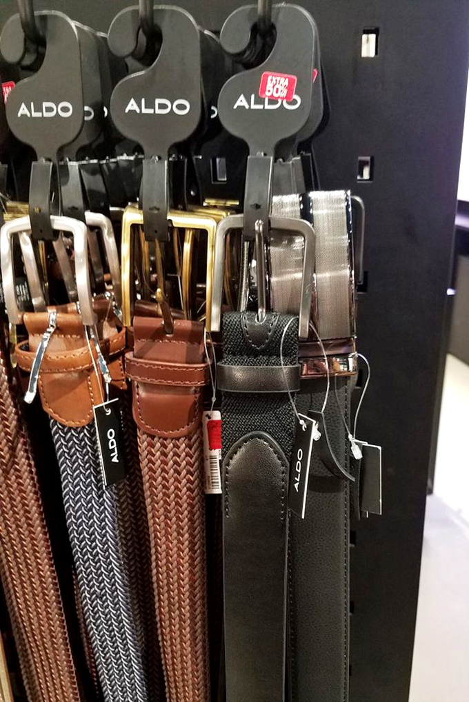 Aldo belts displayed like the fashion essentials they are – because sometimes the difference between "just dressed" and "well-dressed" is about two inches of leather.