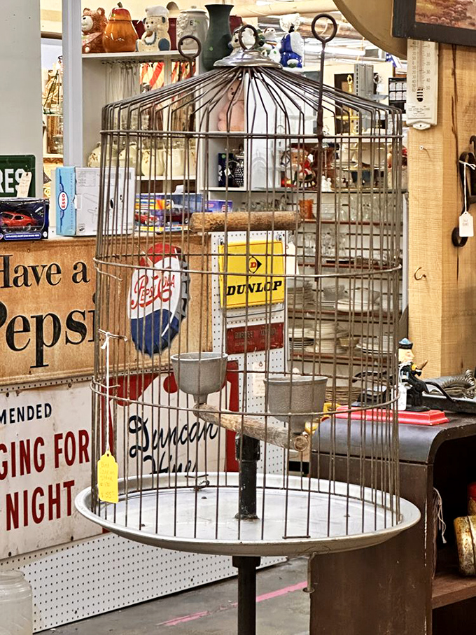 Not just any birdcage – this is a time capsule of mid-century design when even pet accessories had personality and flair.