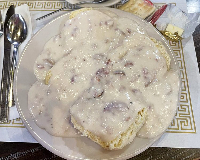 Biscuits and gravy that doesn't just speak to your soul &ndash; it sings a full country ballad. That creamy blanket of sausage gravy means business.