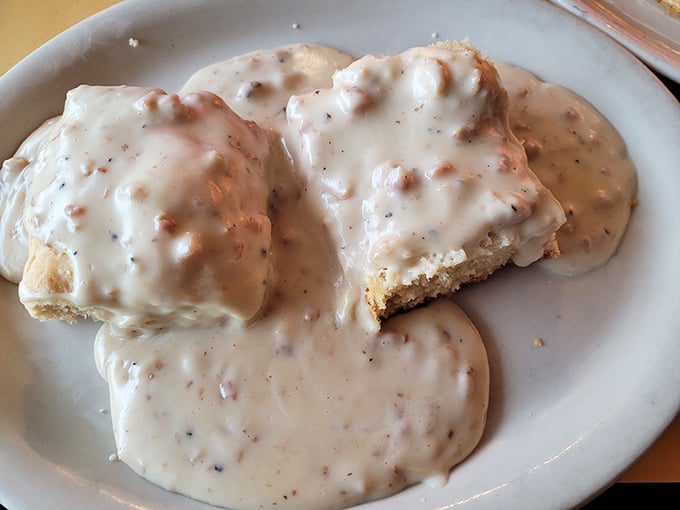 Biscuits swimming in creamy country gravy &ndash; the kind of breakfast that makes you want to cancel all your afternoon plans.