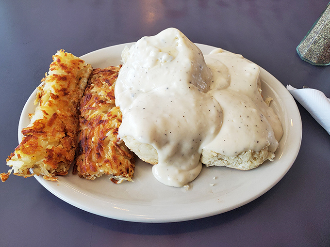 Biscuits and gravy that would make your grandmother nod in approval&mdash;a fluffy canvas for creamy, peppery perfection.