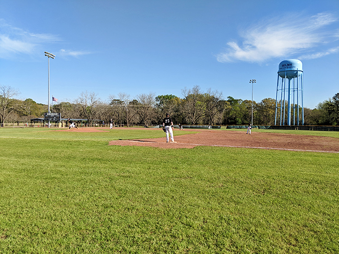 America's favorite pastime thrives in Selma's Bloch Park, where future legends take their swings under that iconic water tower backdrop.
