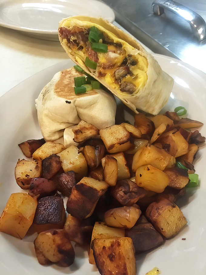 The breakfast burrito &ndash; where eggs, cheese, and potatoes achieve perfect harmony. Those home fries deserve their own fan club.