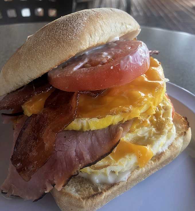 The breakfast sandwich that ruins all other breakfast sandwiches. Layers of ham, egg, and cheese on fresh-baked bread &ndash; morning salvation on a plate.