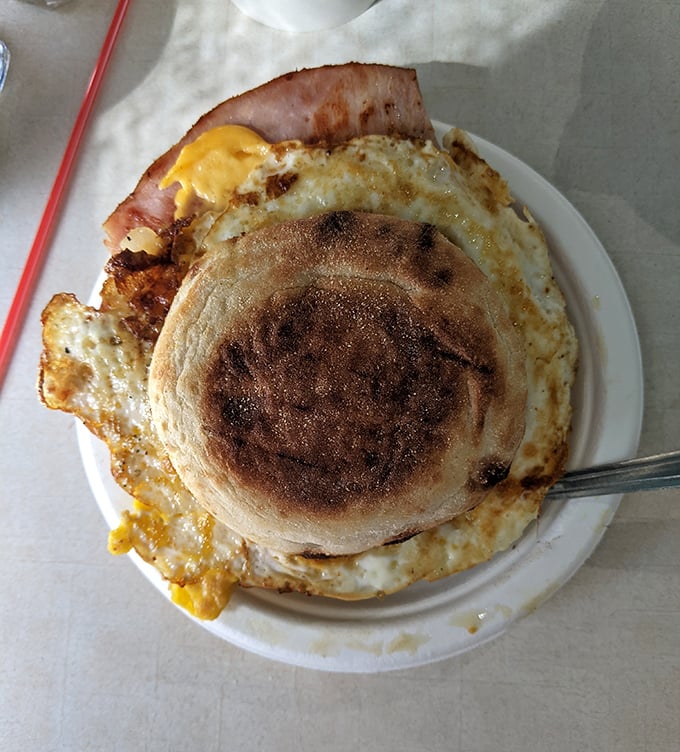 The perfect English muffin sandwich &ndash; where the egg and cheese melt into each other like old friends reuniting. Comfort food that speaks a universal language.
