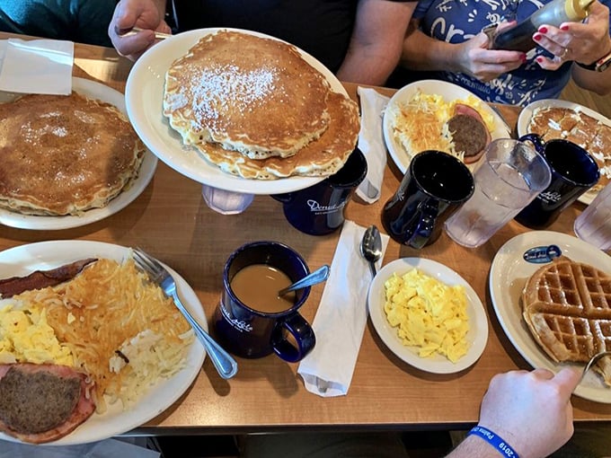Breakfast spread that could unite political opponents. Those pancakes are so perfectly golden, they deserve their own Instagram account.