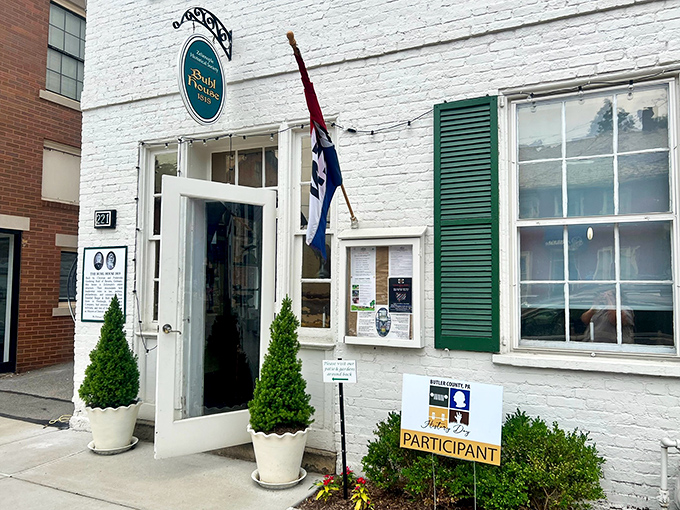 The Buhl House stands as a pristine reminder of Zelienople's historical roots. Those potted plants aren't just decorative&mdash;they're a subtle neighborhood flex.