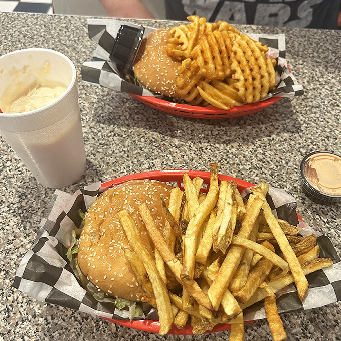 When your burger and fries arrive in these red baskets lined with checkered paper, you know you're about to experience comfort food in its natural habitat.
