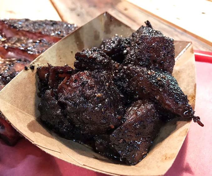 Burnt ends&mdash;those twice-smoked brisket morsels&mdash;are like meat candy for grown-ups. Caramelized, intense, and utterly addictive.