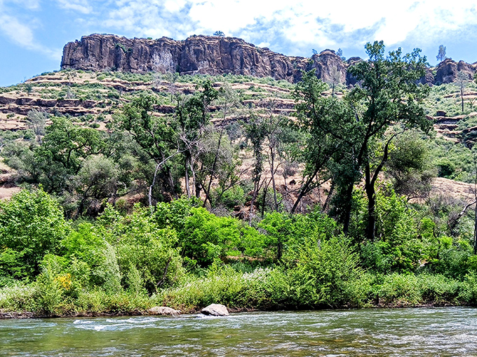 Nature's perfect frame&mdash;lush greenery, dramatic rock formations, and the crystal-clear waters of Butte Creek create a California paradise.