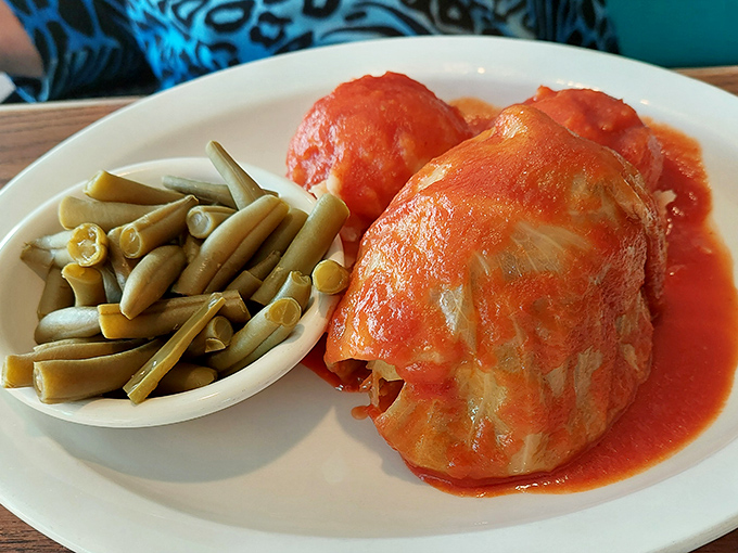 Cabbage rolls with green beans prove comfort food doesn't need fancy plating to steal your heart completely.