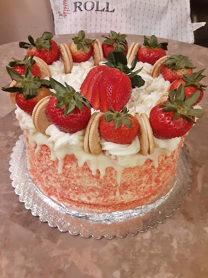 Someone clearly didn't get the memo that barbecue joints aren't supposed to make gorgeous strawberry cakes that could star on baking shows.