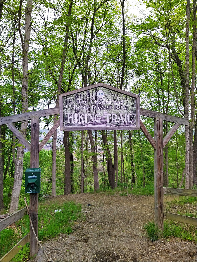 The Russell Park Trailhead invites adventure seekers with rustic charm – nature's version of "you are now entering the good stuff."