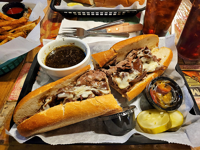 The Philly cheesesteak at Nick's comes with a side of au jus that transforms this iconic sandwich into something that might make you forget your allegiance to Pat's or Geno's.