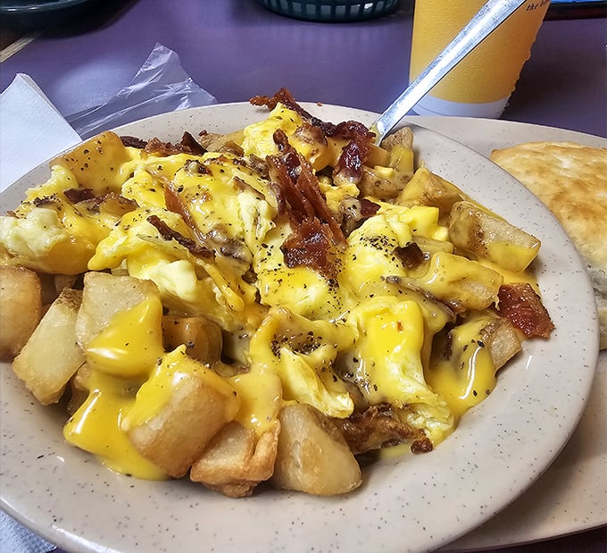 Potatoes, eggs, cheese, and bacon unite in a breakfast symphony that makes morning people out of night owls.