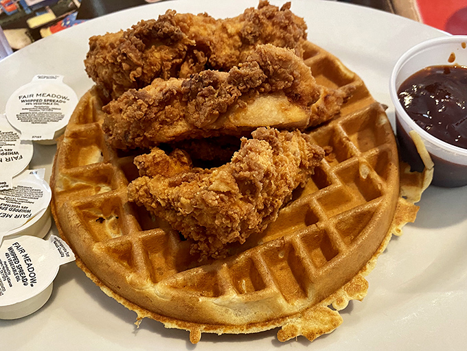 Chicken and waffles: where breakfast meets dinner and creates the kind of magic that makes Monday mornings bearable.