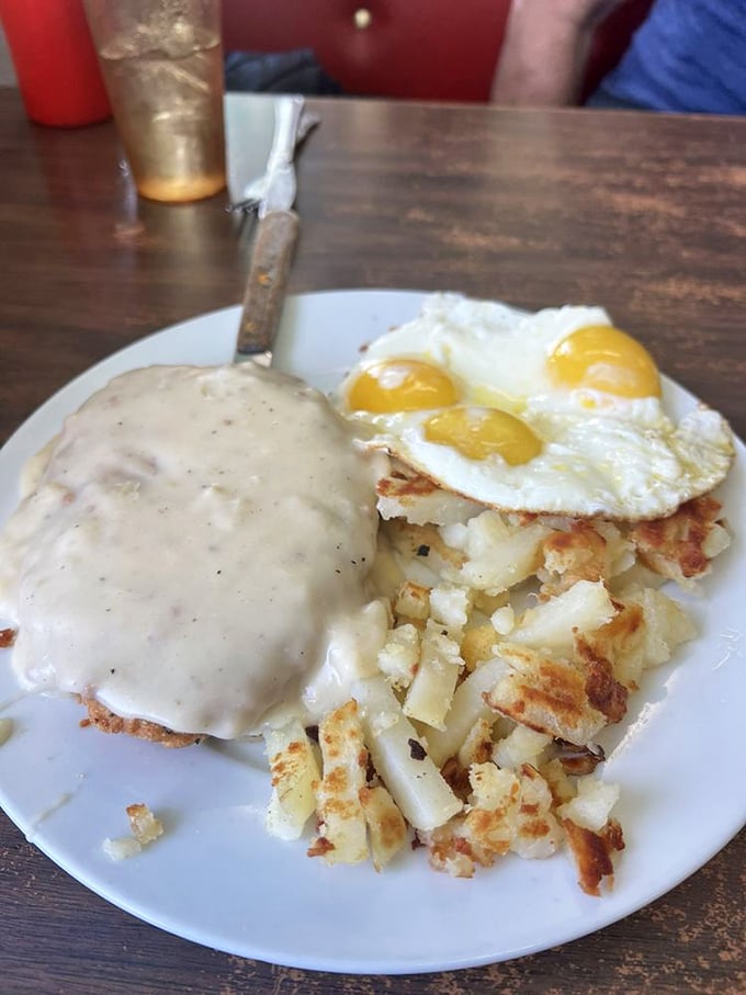 Chicken fried steak with country gravy&mdash;the kind of hearty comfort food that makes you understand why diners became American institutions.