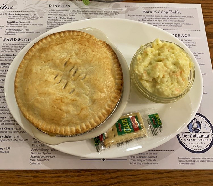 That chicken pot pie could make your grandmother jealous, and the potato salad isn't apologizing for anything either.