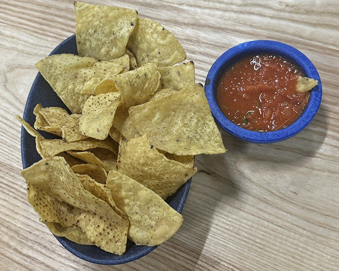 Simple pleasures: perfectly crisp tortilla chips with salsa that strikes the ideal balance between heat and flavor. The gateway drug to Mexican cuisine.