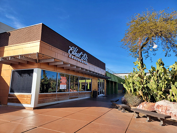 The chocolate factory exterior&mdash;where Willy Wonka meets the Wild West. No golden ticket required for this sweet desert destination.