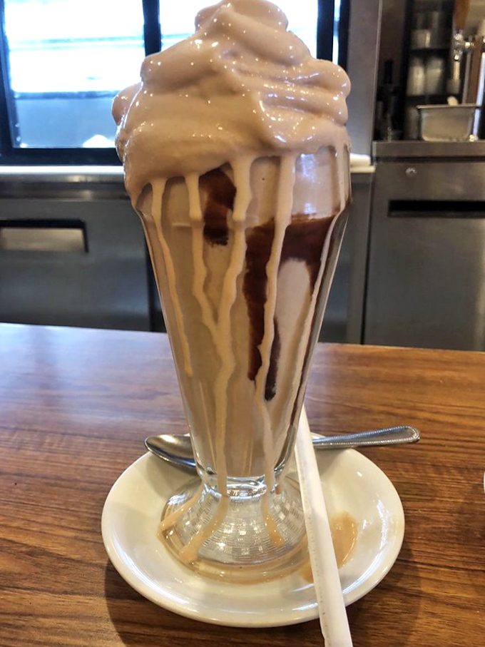 This chocolate milkshake isn't just a drink, it's an event. Hand-dipped, impossibly thick, and served with the metal mixing cup for that bonus round of deliciousness.