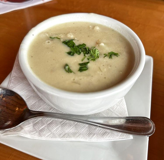 Clam chowder so authentically New England it practically comes with its own Boston accent &ndash; creamy without being heavy, with tender clams stealing the show.