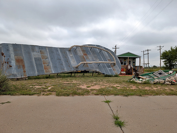 Even on cloudy days, the World's Largest Flip Flop brightens the landscape with its wonderfully absurd presence along this historic stretch of highway.