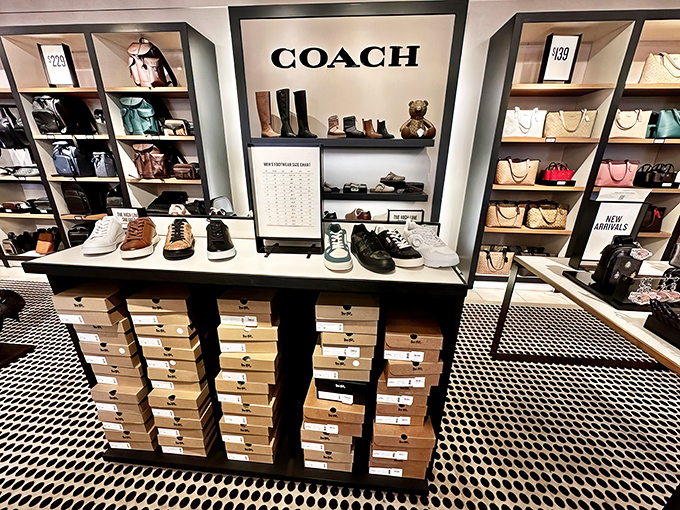 The Coach display&mdash;where handbags and wallets are arranged with the precision of a museum exhibit, but you're actually allowed to touch everything.