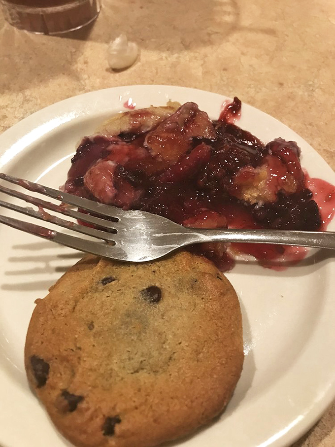 Berry cobbler and chocolate chip cookie&mdash;proof that dessert isn't just a course, it's a constitutional right in the Midwest.
