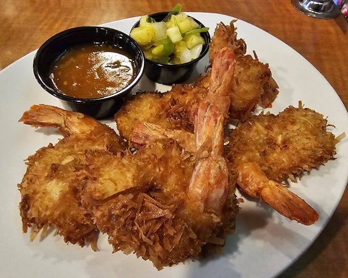 Golden-armored shrimp with a tropical coconut crunch—like a mini vacation that fits perfectly on your fork and in your schedule.