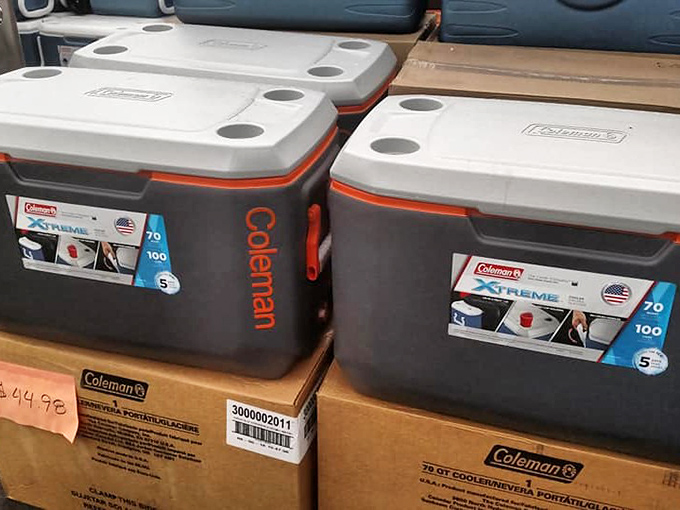 Coleman coolers stacked and ready for your beach picnic or camping adventure. Because no Oregon outdoor experience is complete without proper gear.