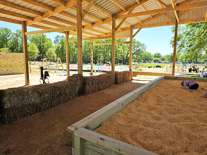 Not all farm treasures are edible&mdash;this covered corn pit playground gives kids a harvest of giggles between picking sessions.
