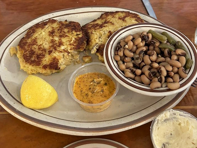 Crab cakes that actually contain crab&mdash;revolutionary concept!&mdash;served with black-eyed peas that would make your grandmother proud.