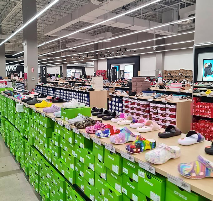The footwear section: where sensible shopping intentions meet the reality of "But I need these neon Crocs for... reasons."