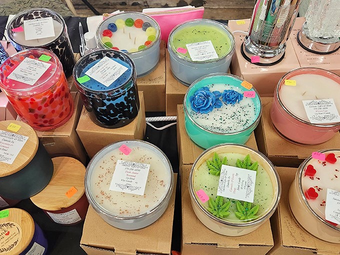 Colorful handcrafted candles line up like edible treats, promising to transform any Pennsylvania home with scents from lavender to apple pie.