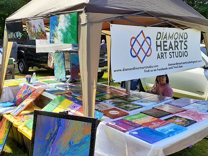 Local artists bringing color to the countryside. Diamond Hearts Art Studio transforms the market into an impromptu gallery where art finds its next caretaker.